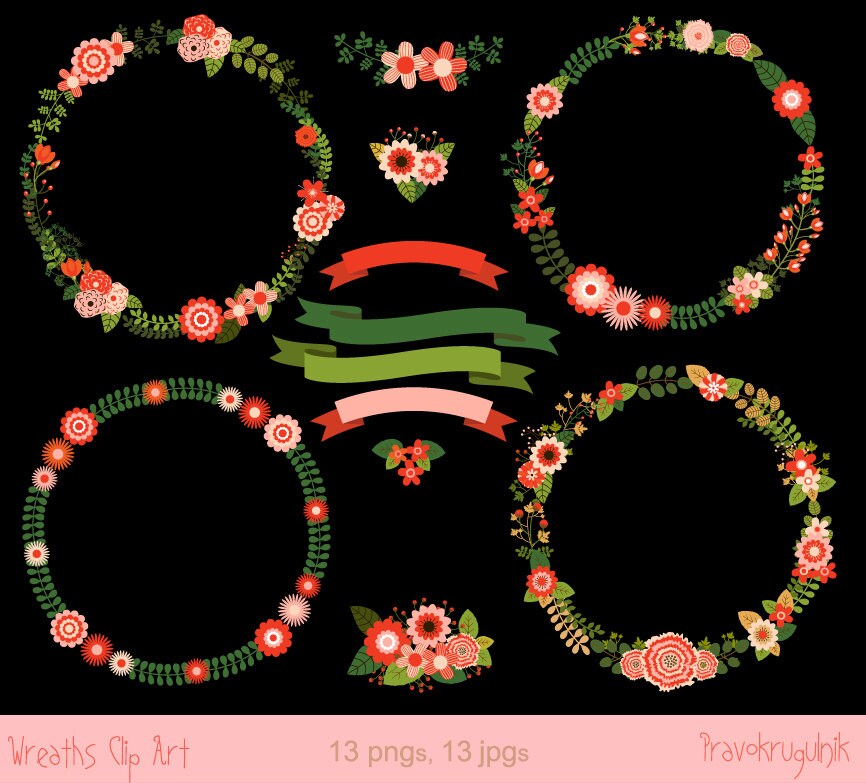 Rustic Christmas Wreath Clipart, Digital Wreath Clip Art, Christmas ...