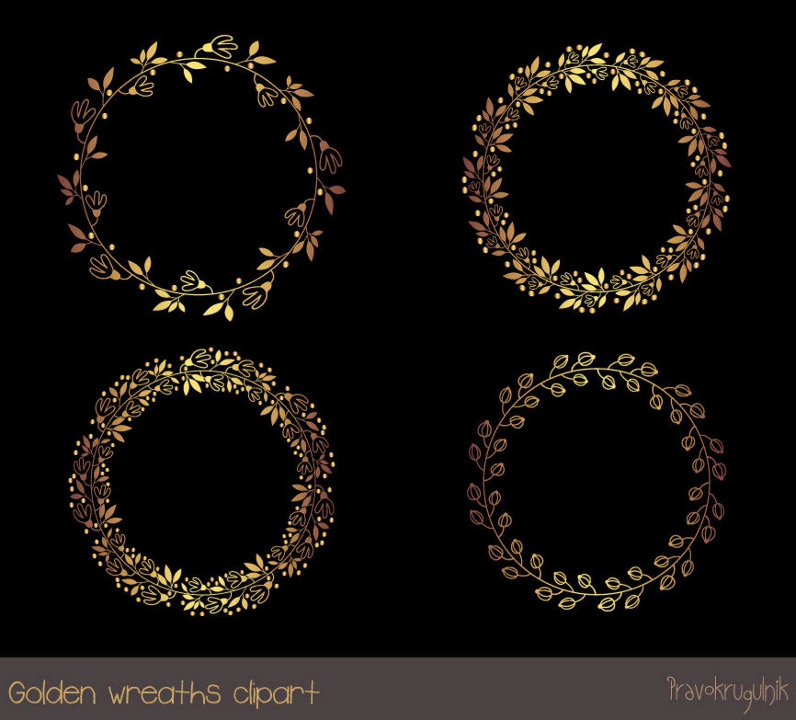 Gold Frame Clipart, Golden Leaf Circle Frame Clipart, Elegant Floral ...