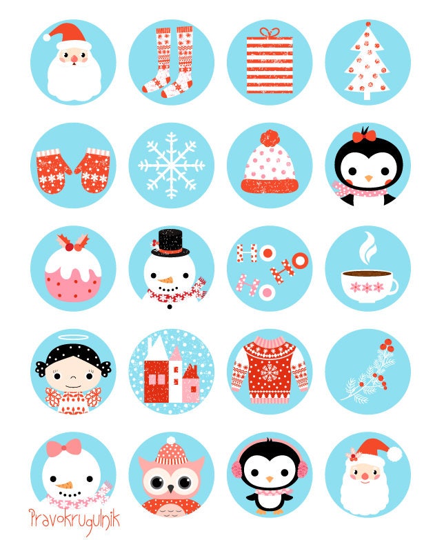 Digital Collage Sheet Christmas Circle Christmas Clipart - Etsy