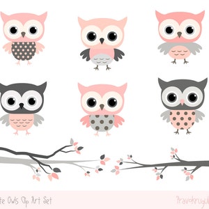 Baby Shower Owl Clipart Images, Cute Owl Kawaii Clip Art, Digital Grey ...