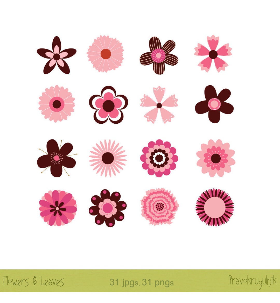 Mod Flowers Clipart Floral Elements Clipart Single Flowers - Etsy