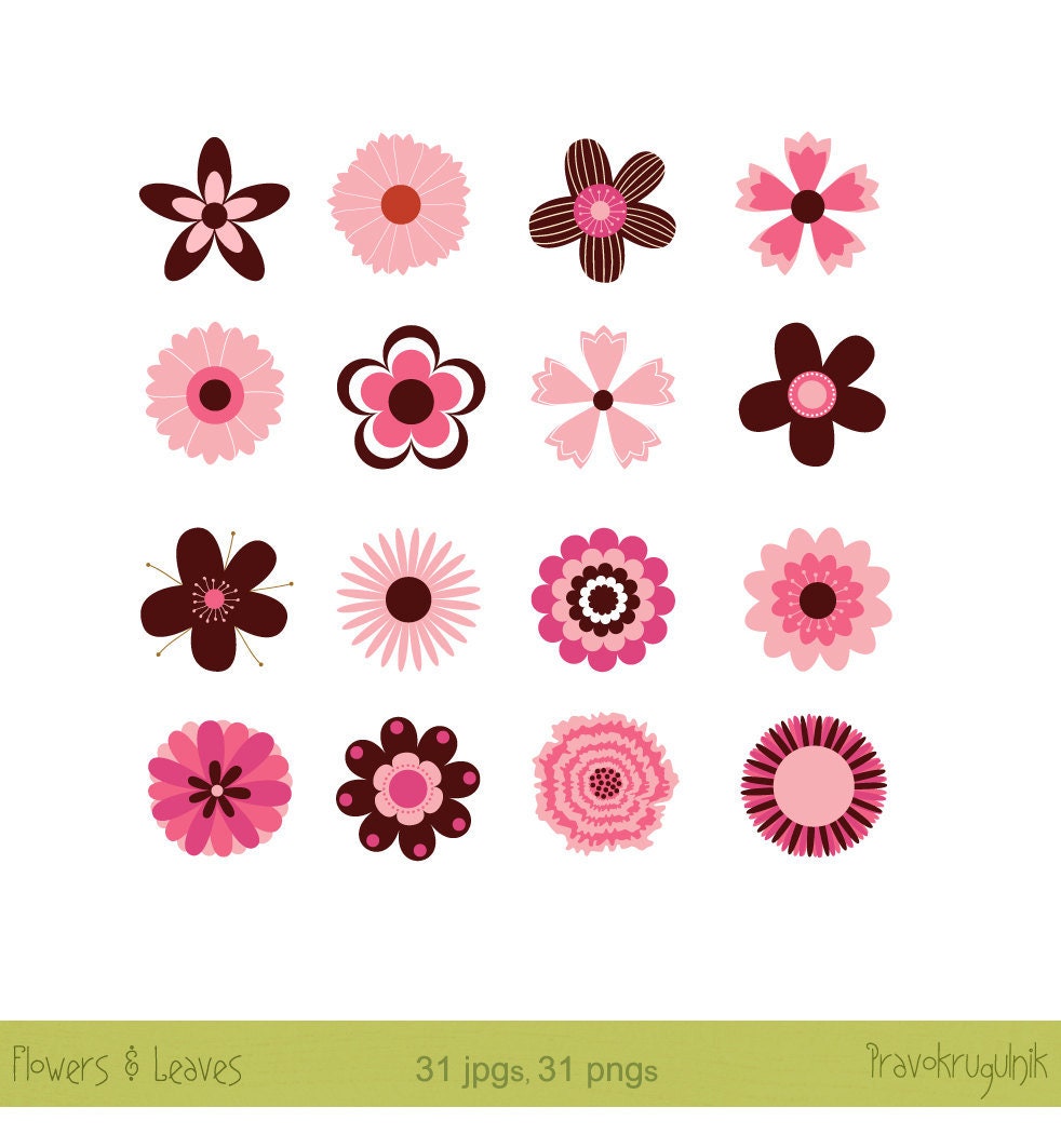 Mod Flowers Clipart, Floral Elements Clipart, Single Flowers Clip Art ...