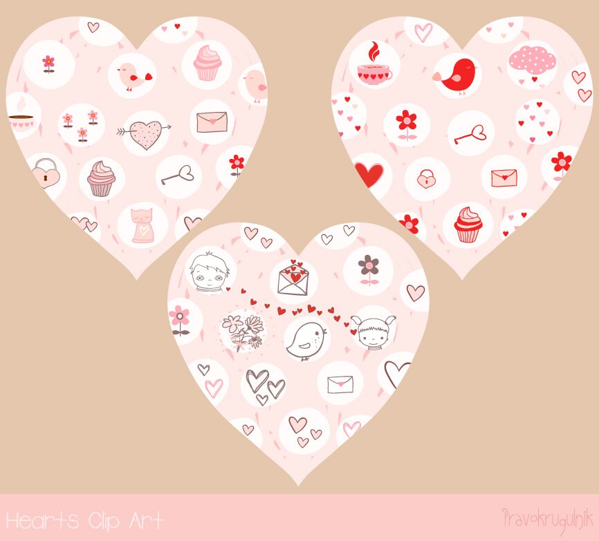 Valentine Heart Clip Art Cute Valentine Clipart Kawaii Clip - Etsy