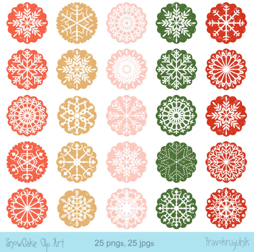 Christmas Ornament Snowflake Clip Art, Winter Round Scalloped Circle ...