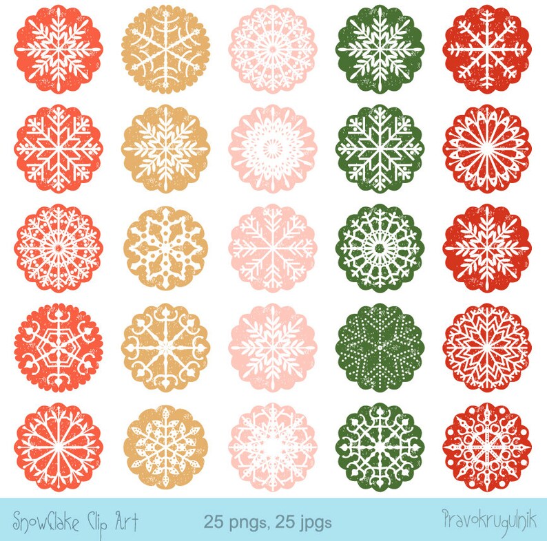Christmas Ornament Snowflake Clip Art Winter Round Scalloped - Etsy