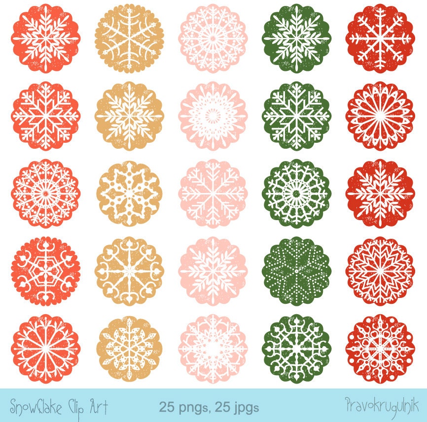 Christmas Ornament Snowflake Clip Art Winter Round Scalloped - Etsy