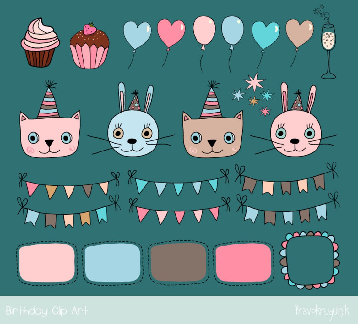 Happy Birthday Clipart Doodle Bunting Clip Art Banner - Etsy