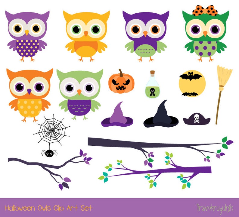 Cute Halloween Owls Clip Art, Halloween Clipart, Digital Purple Owl ...