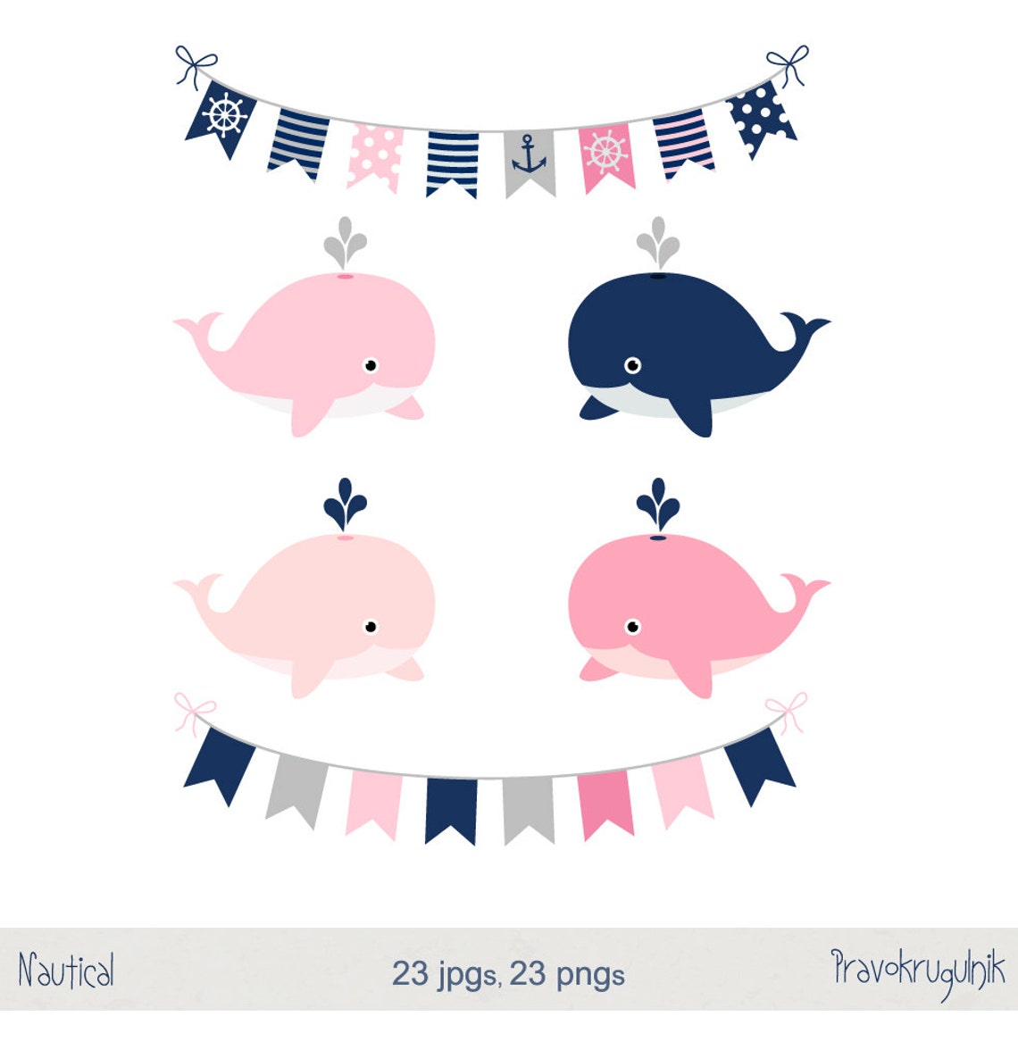 Girl Nautical Clipart, Sea Party Clipart, Navy Pink Nautical Clipart ...