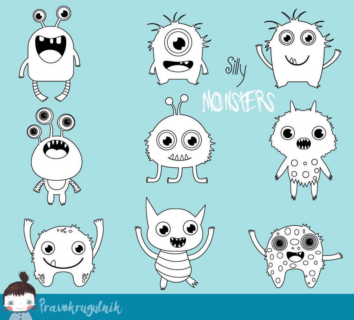 Cute Monster Clipart, Little Monster Digital Stamps, Silly Monsters ...