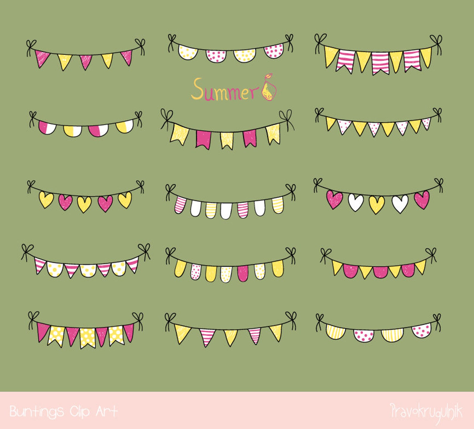 Cute Doodle Bunting Clipart Yellow and Purple Summer Bunting - Etsy