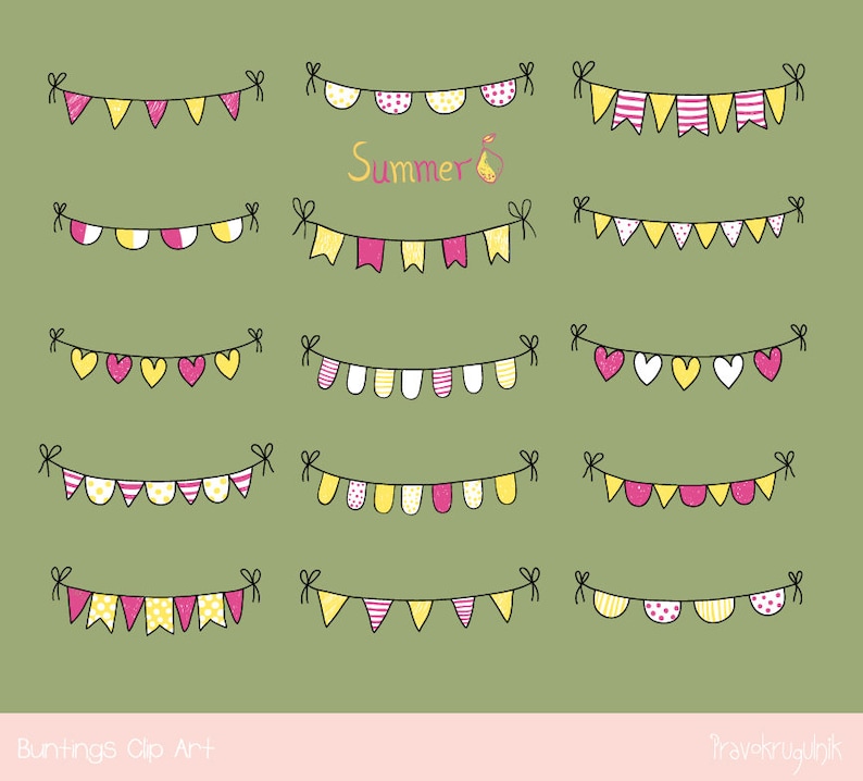 Cute Doodle Bunting Clipart, Yellow and Purple Summer Bunting Clip Art ...