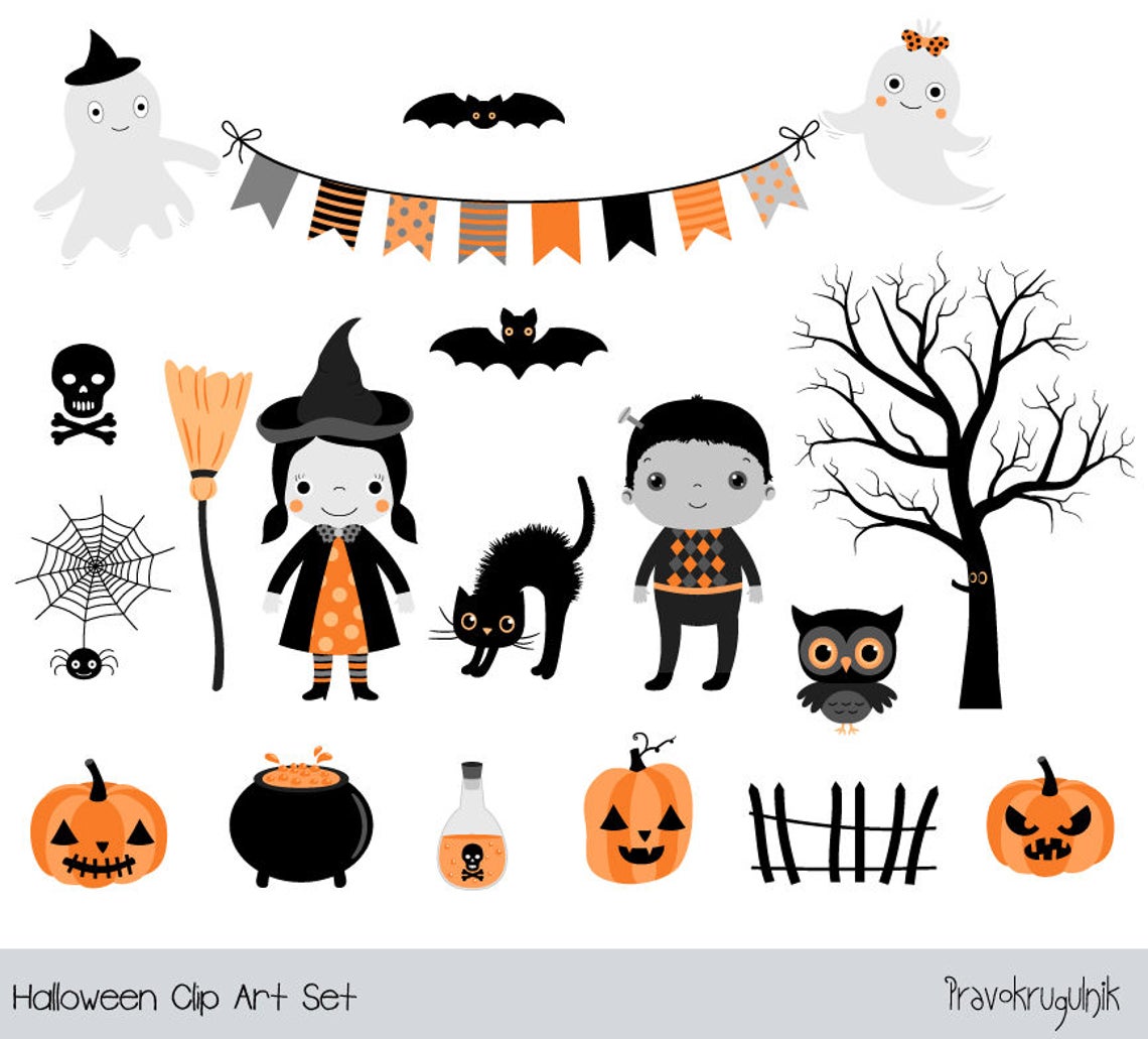 Halloween Clipart for Kids, Cute Halloween Clipart, Girl Witch Clip Art ...