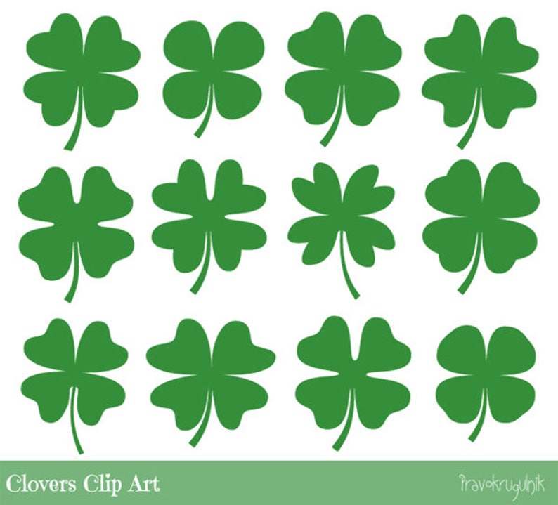 Green Clover Clipart, Four Leaf Clover Clipart, Cute Shamrock Clipart ...