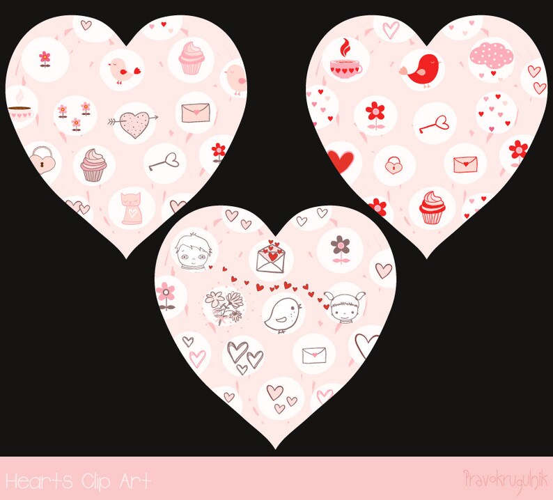 Valentine Heart Clip Art Cute Valentine Clipart Kawaii Clip - Etsy