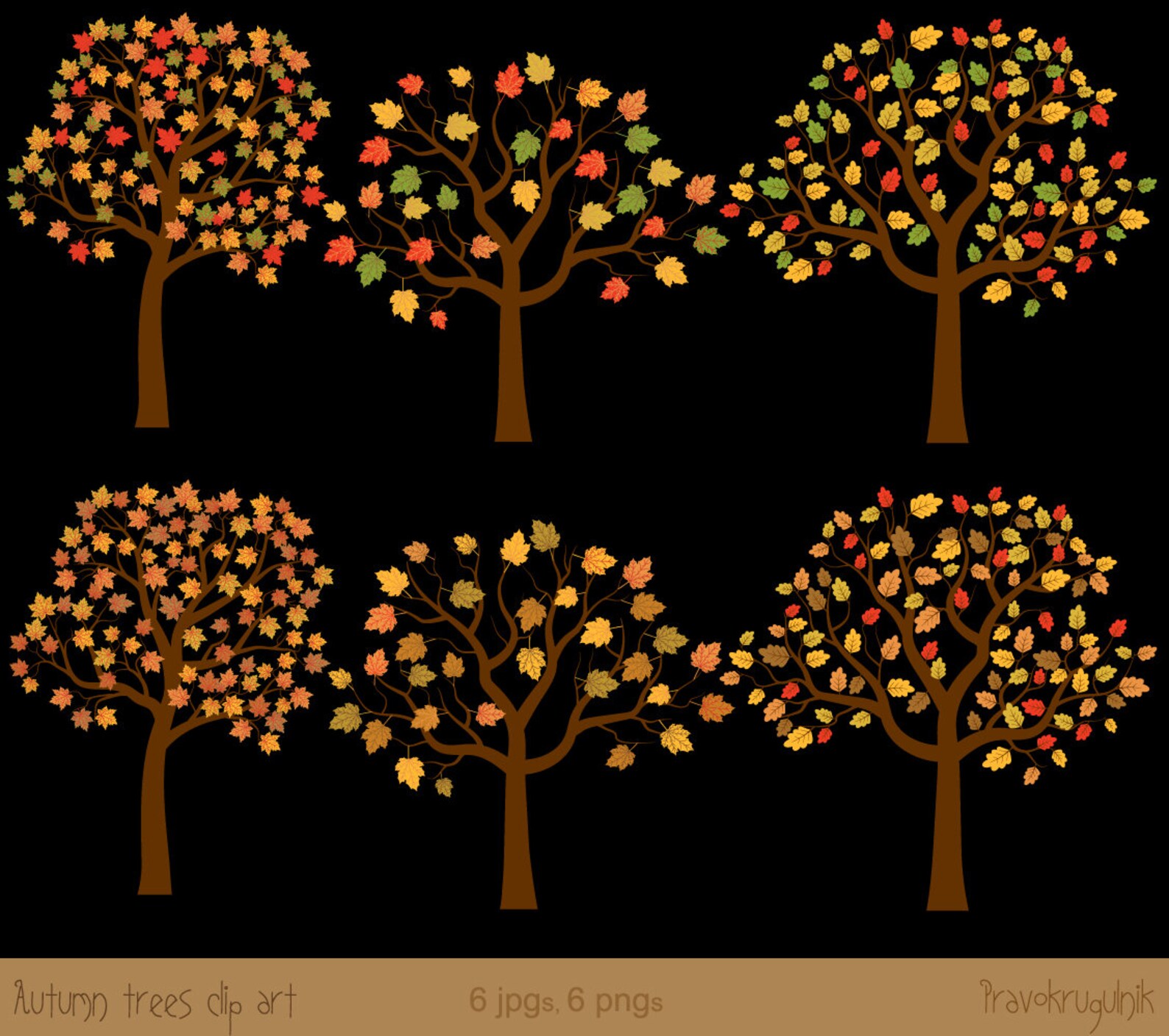 Autumn Tree Clip Art, Fall Tree Clipart, Oak Tree Clip Art, Maple Tree ...
