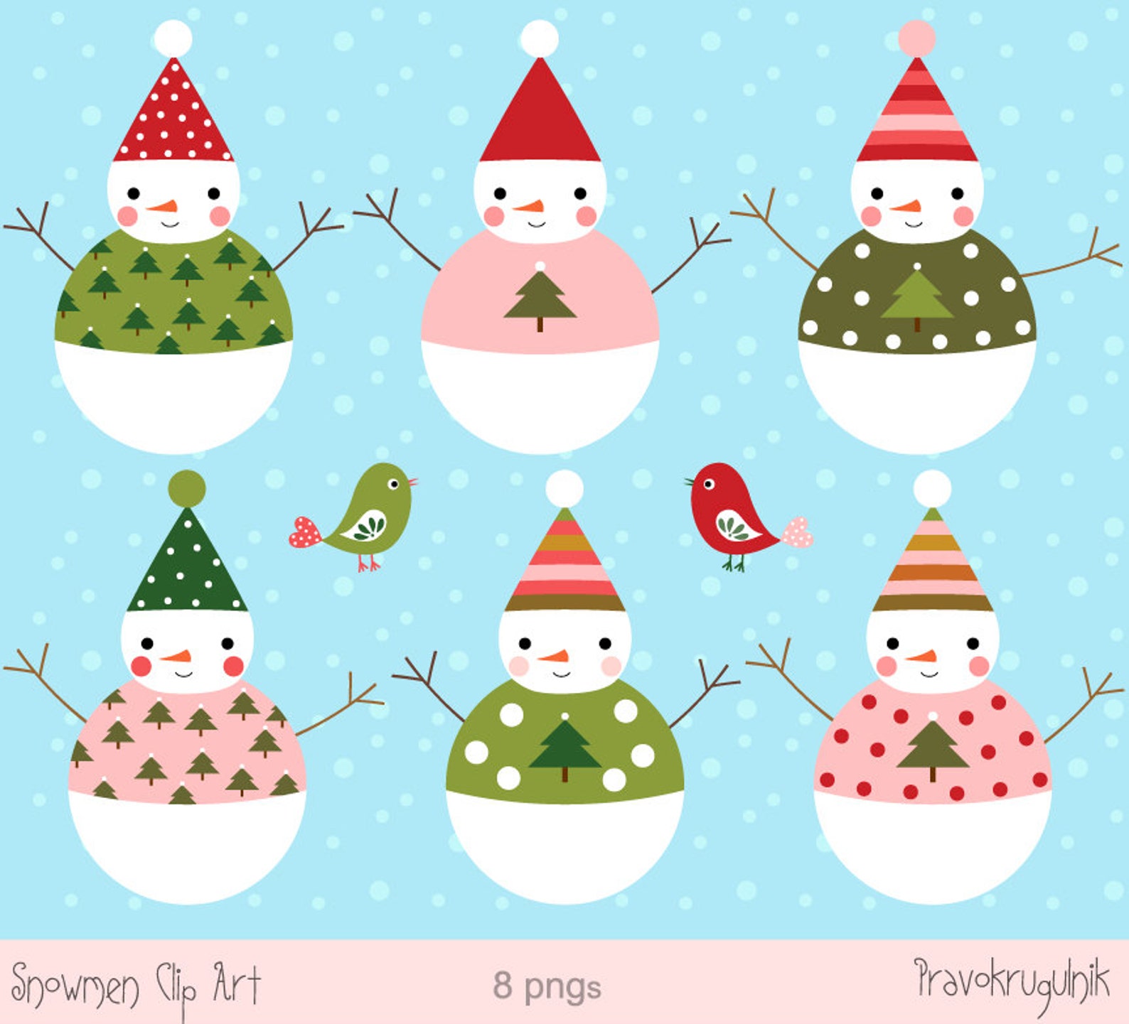 Snowman Clip Art, Winter Clipart, Christmas Snowman Digital Download - Etsy