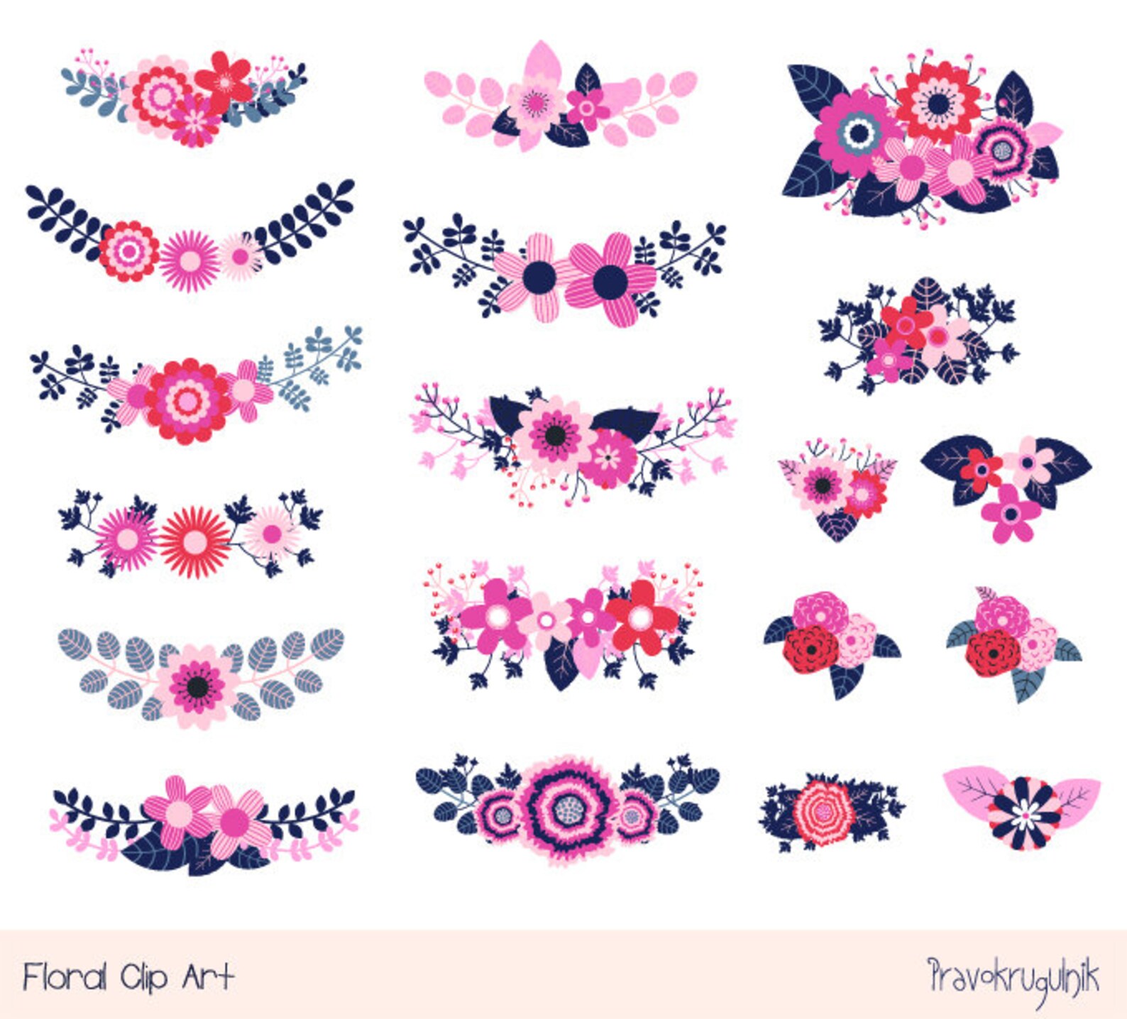 Floral Wedding Clipart Pink, Rustic Wedding Flower Clipart, Vintage ...