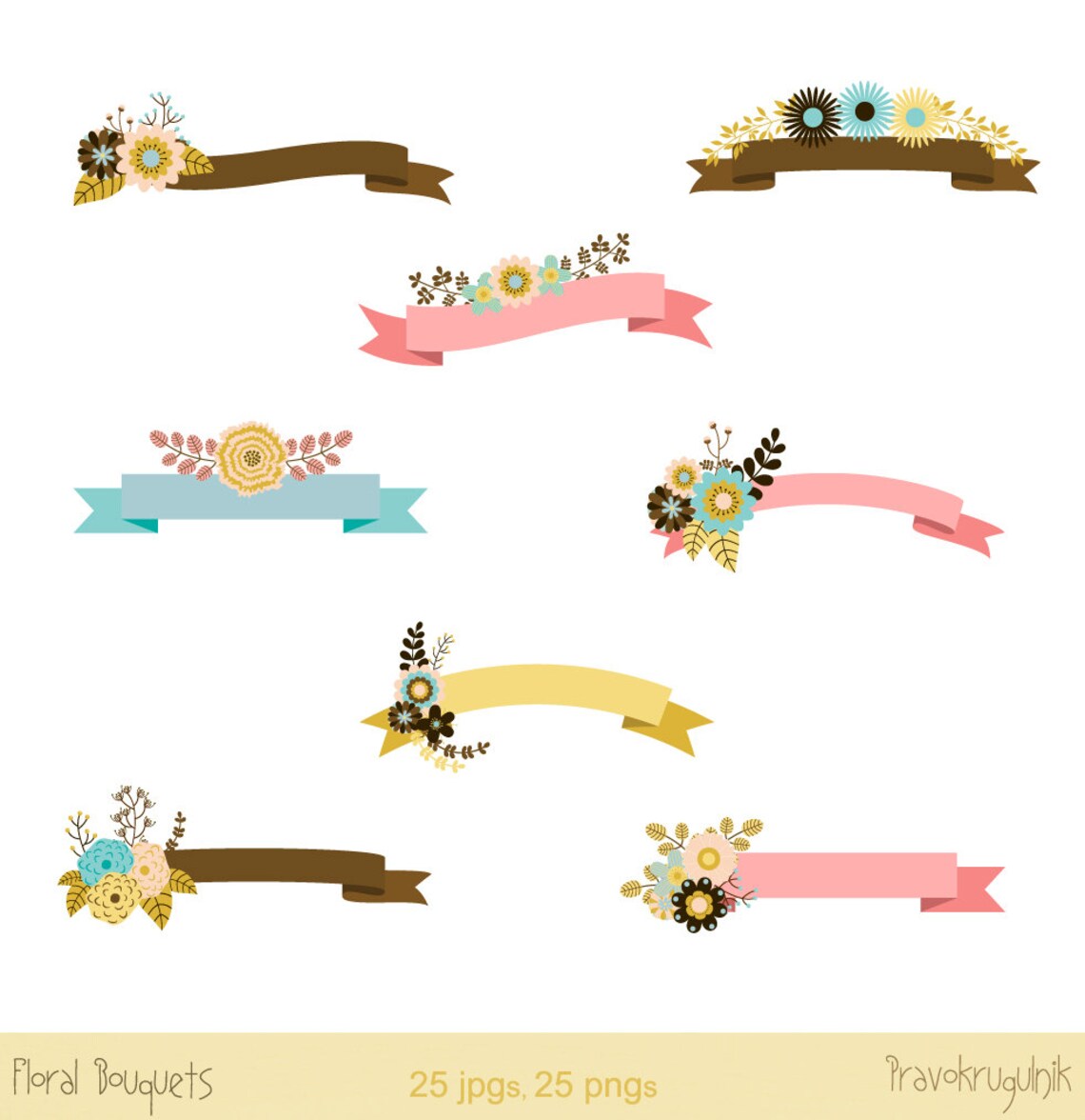 Floral Banner Clipart, Flower Banner Clip Art, Wedding Banner Clipart ...