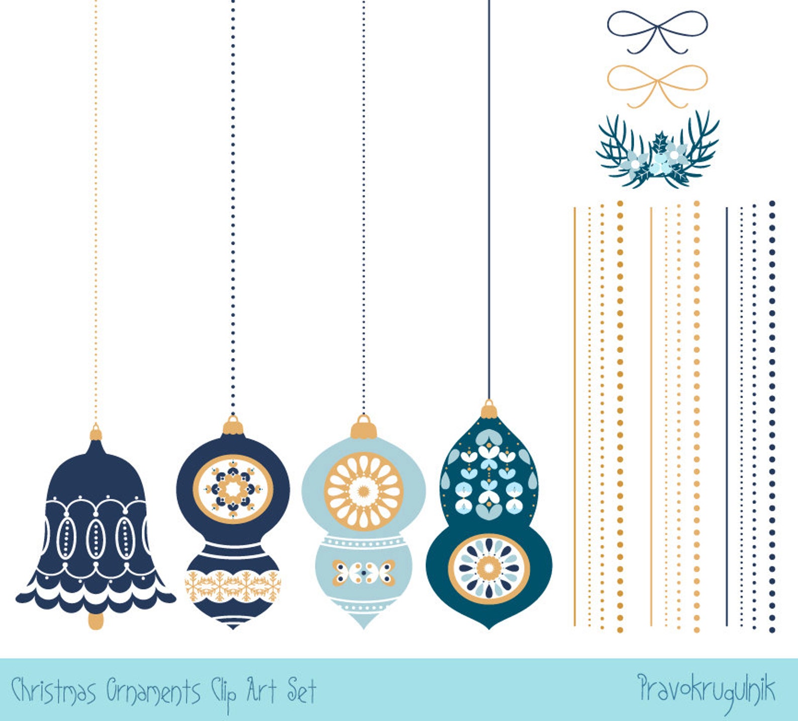 Christmas Clip Art Graphic Set, Christmas Tree Ornament Clipart ...