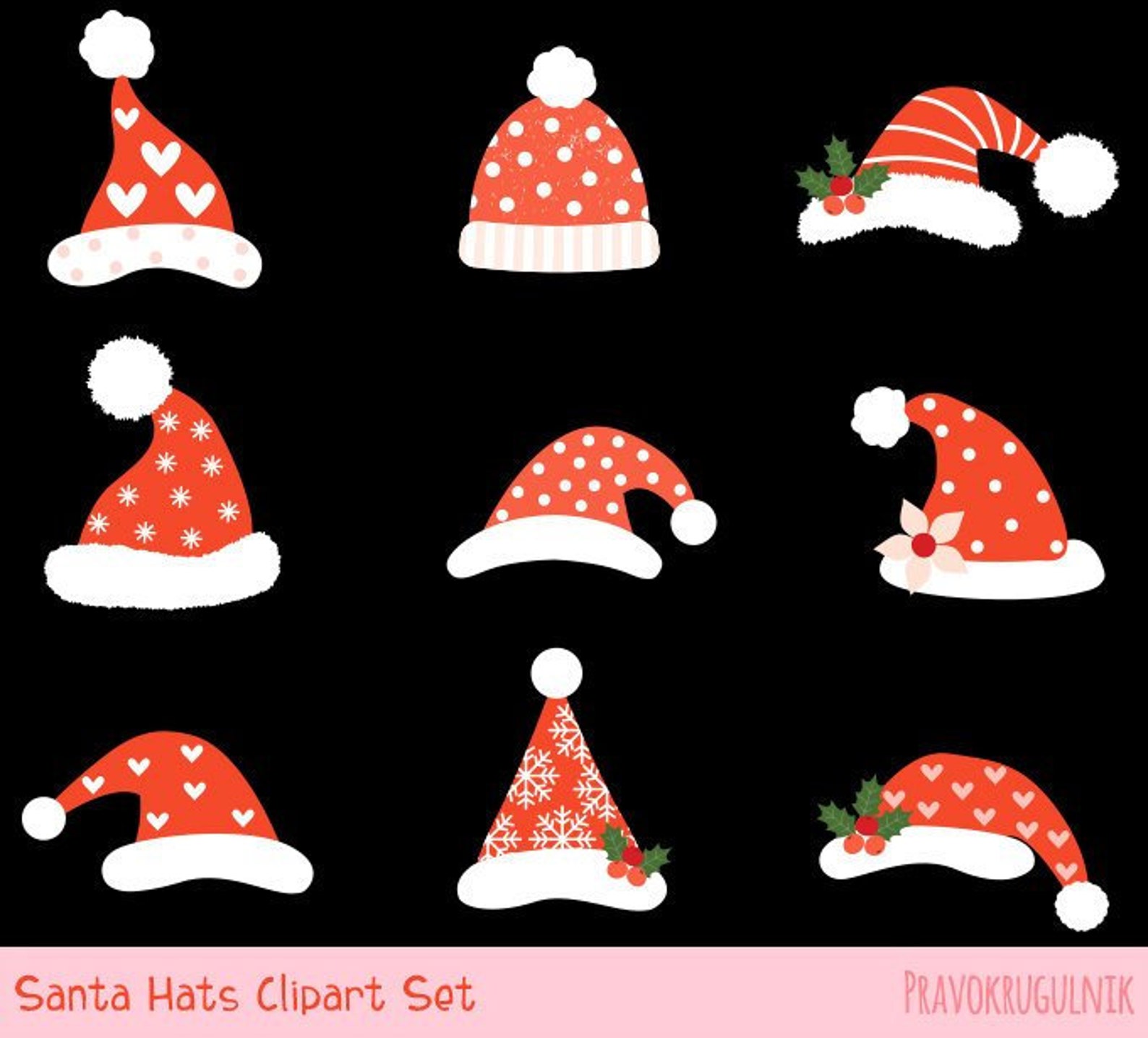 Cute Santa Hat Clipart, Santa Claus Hat Clip Art, Funny Christmas Hat ...