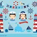 Nautical Lighthouse Clipart, Sail Away Clip Art, Sailboat, Whale, Girl ...