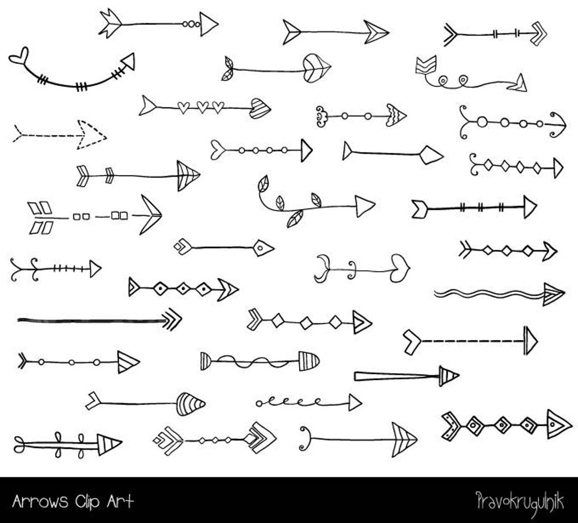 Doodle Arrow Clipart Set Rustic Arrow Clipart Hand Drawn - Etsy