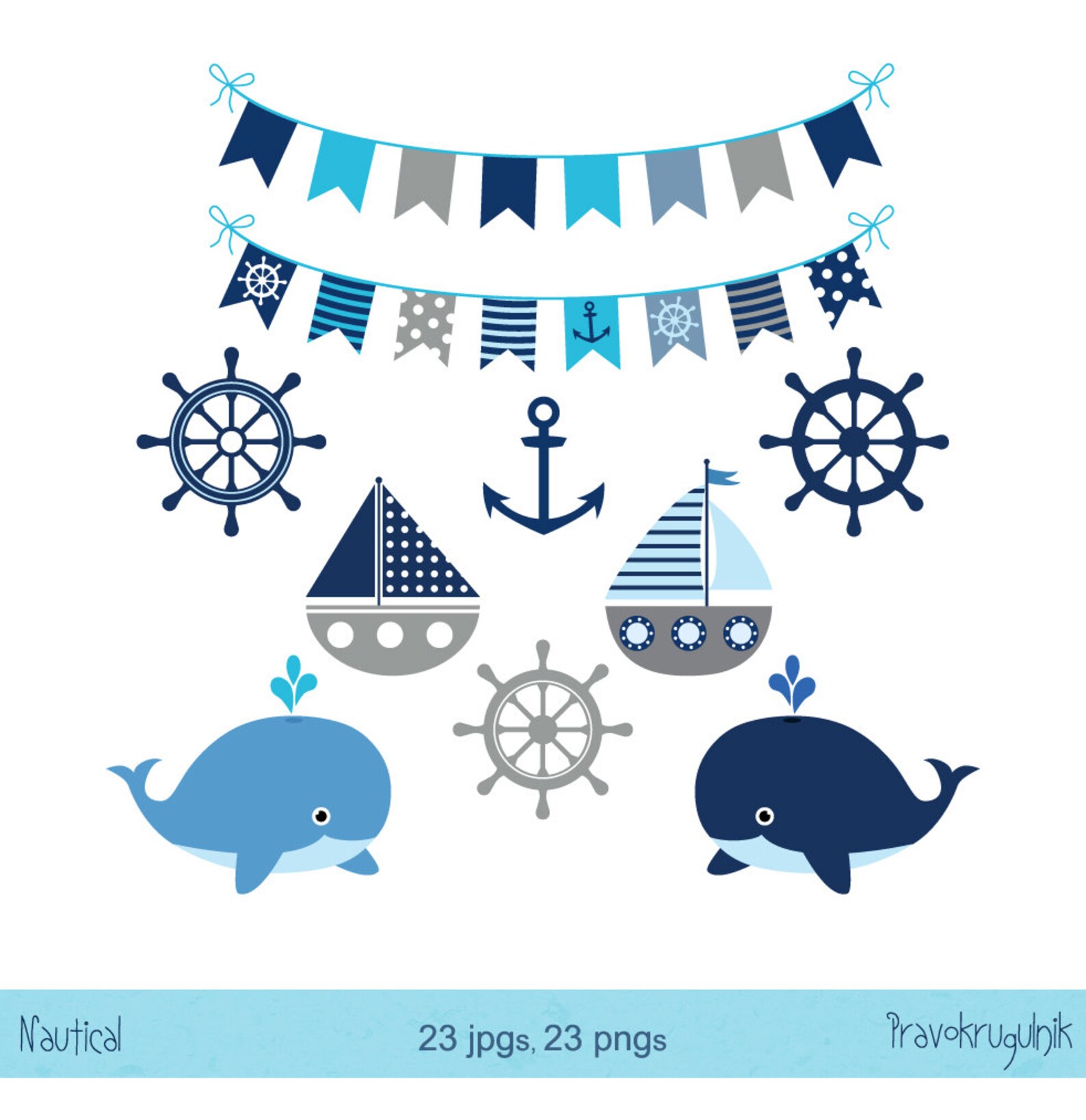 Grey Nautical Clipart, Nautical Clip Art Set, Cute Sailing Clipart ...