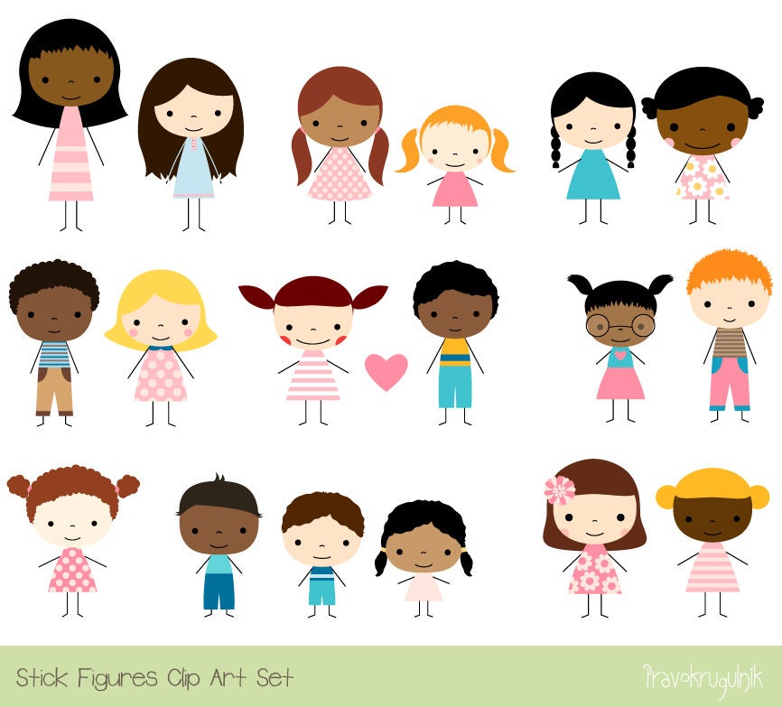 Cute Children Clipart, Multicultural Clip Art Multiracial, Stick Figure ...