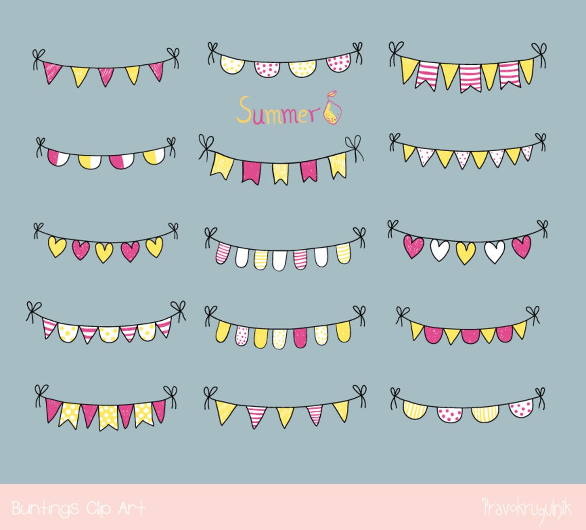 Cute Doodle Bunting Clipart Yellow and Purple Summer Bunting - Etsy