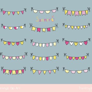 Cute Doodle Bunting Clipart, Yellow and Purple Summer Bunting Clip Art ...