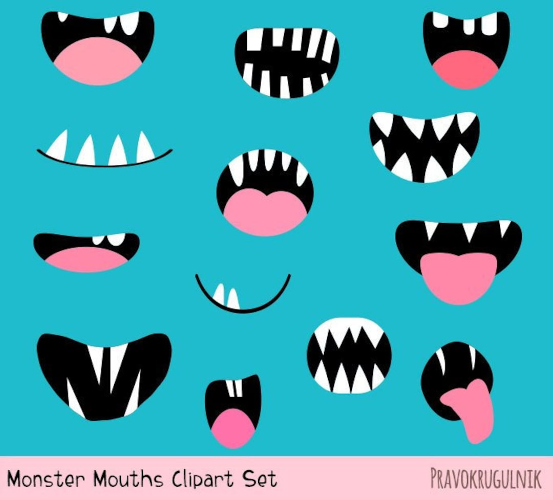 Monster Mouths Clipart Set Silly Alien Teeth Clip Art Funny Face ...