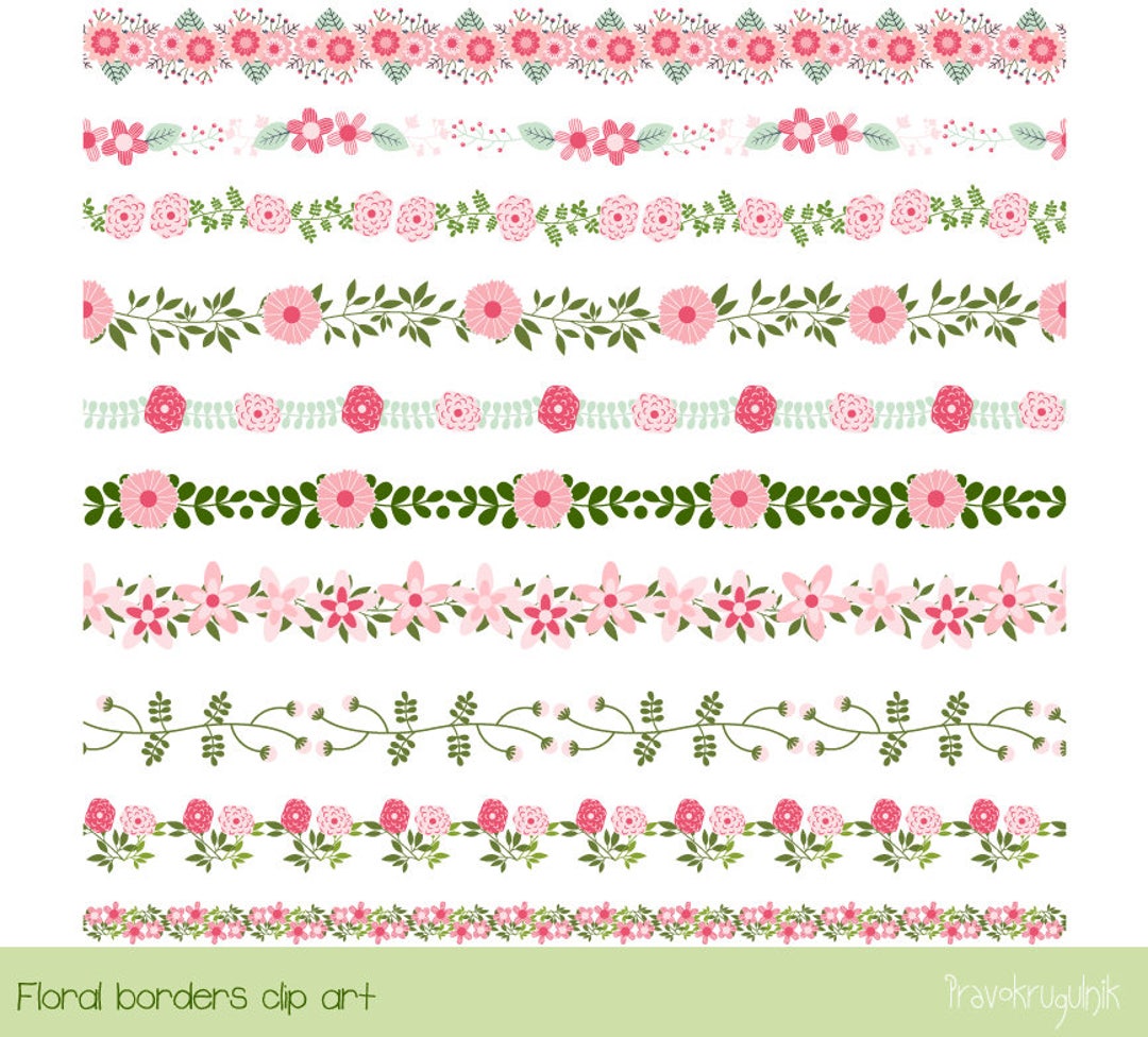 Pink Flower Border Clipart, Cute Floral Border Clip Art, Wedding ...