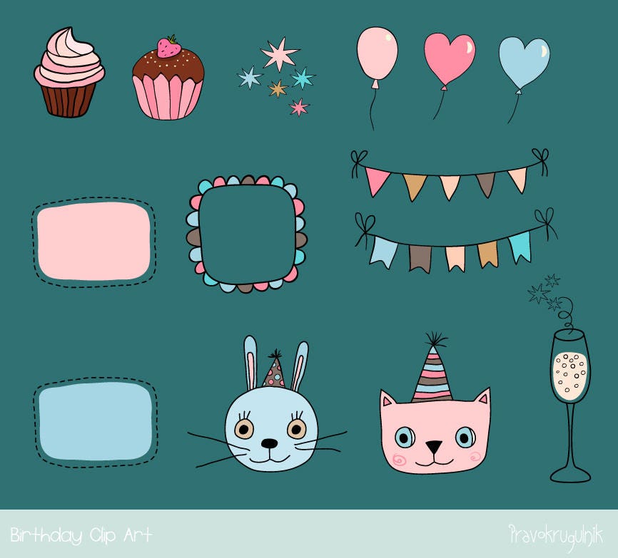 Happy Birthday Clipart Doodle Bunting Clip Art Banner - Etsy