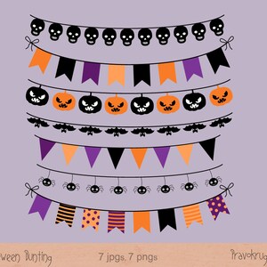 Halloween Banner Clip Art Clipart, Digital Banner Flag Garland Bunting ...