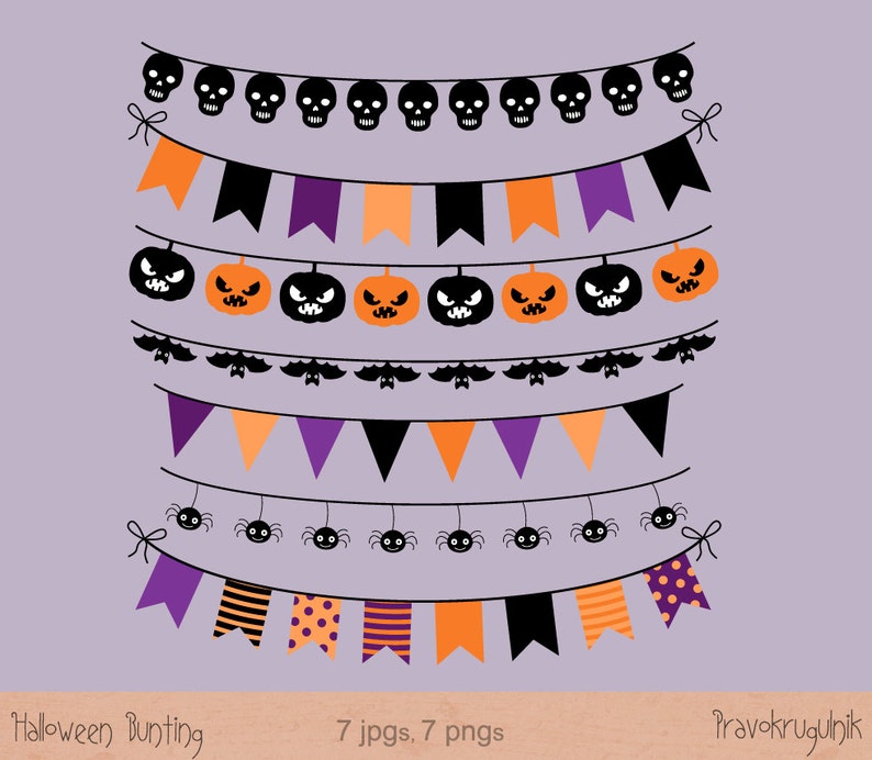Halloween Banner Clip Art Clipart, Digital Banner Flag Garland Bunting ...