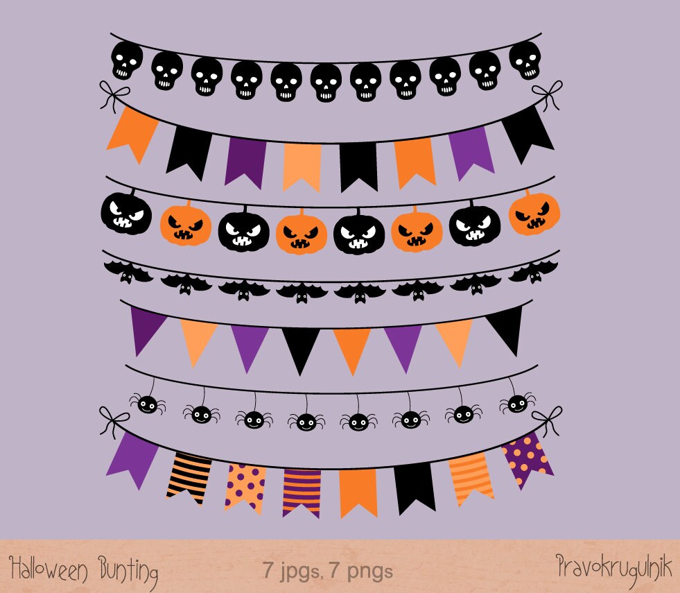 Halloween Banner Clip Art Clipart, Digital Banner Flag Garland Bunting ...