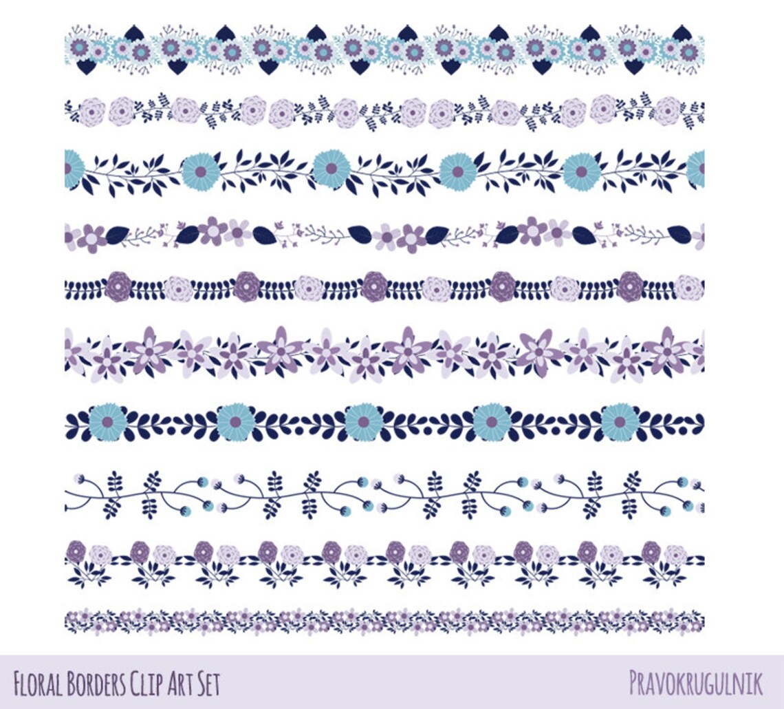 Violet Flower Border Clipart, Cute Floral Border Clip Art, Beautiful ...