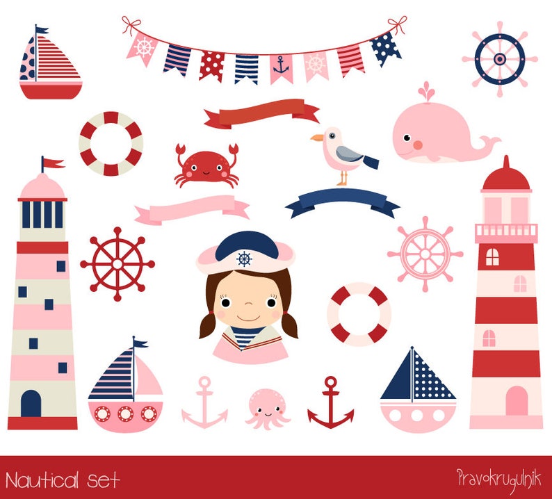 Pink Nautical Clipart, Lighthouse Clip Art Baby Shower, Cute Girl ...