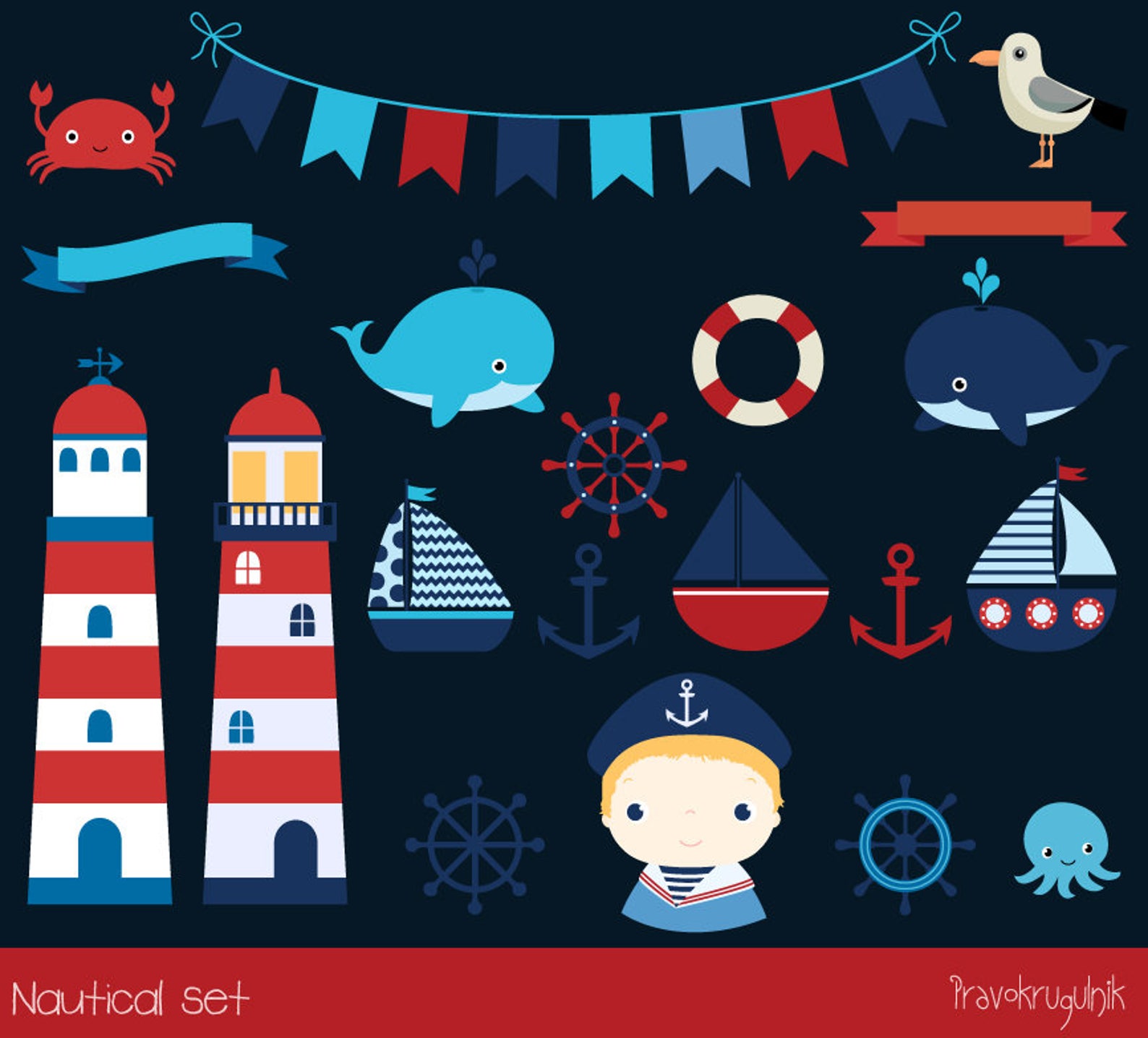 Cute Nautical Clipart, Lighthouse Clip Art Anchor, Marine Sailing Party ...