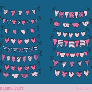 Valentine Bunting Clipart, Love Bunting Clip Art, Cute Hand Drawn ...