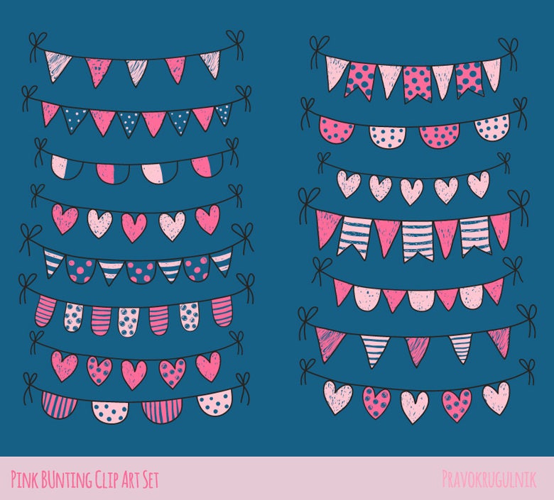 Valentine Bunting Clipart, Love Bunting Clip Art, Cute Hand Drawn ...