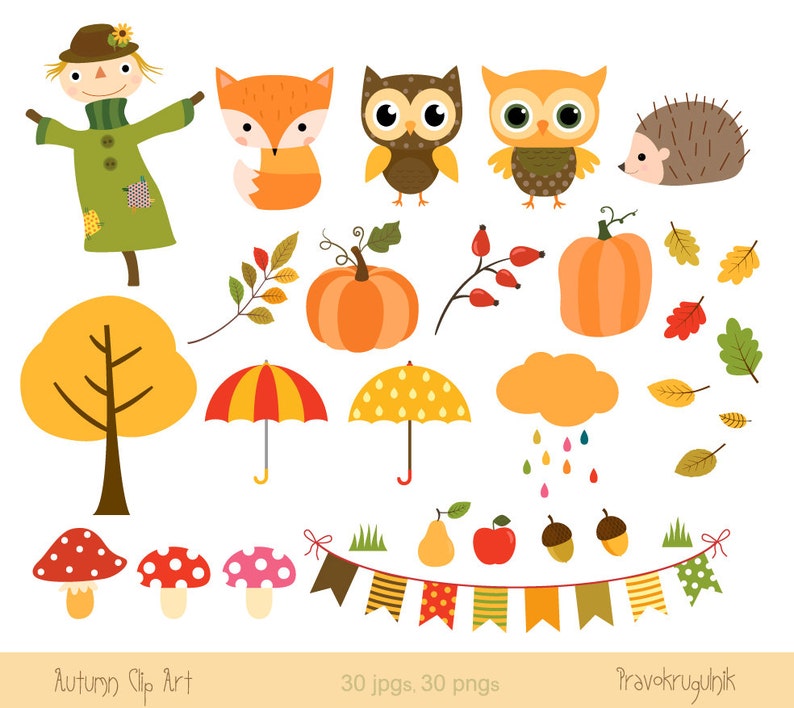Autumn Clipart, Fall Clip Art, Digital Fall Graphic, Scarecrow Clipart ...