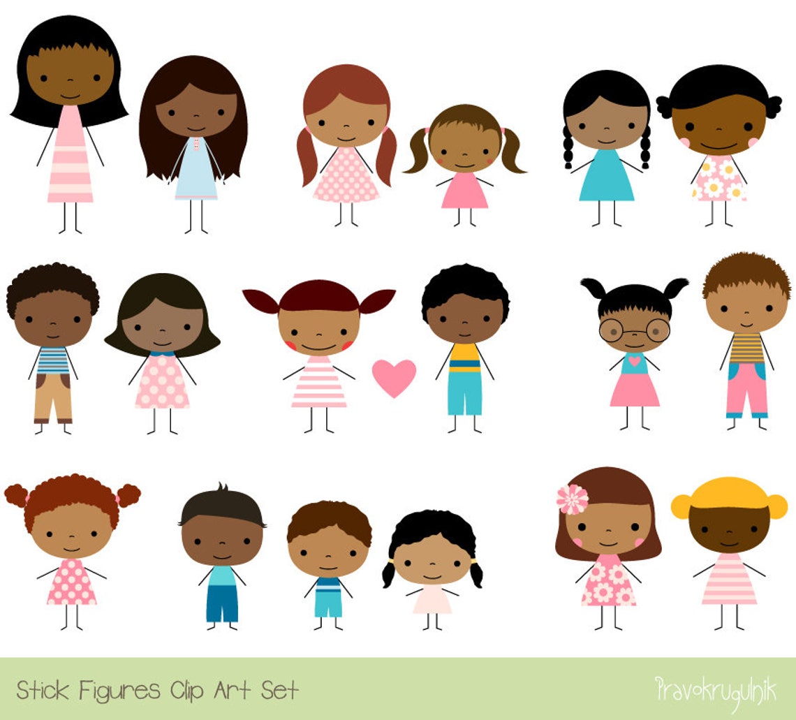 Cute Children Clipart, Multicultural Clip Art Multiracial, Stick Figure ...