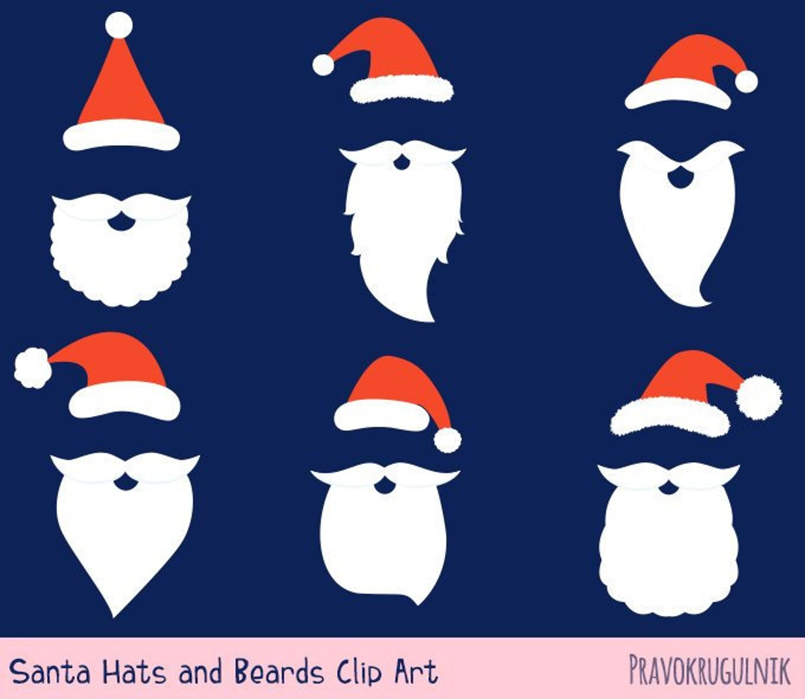Santa Hat and Beard Clipart Set Santa Hat Clip Art Digital - Etsy