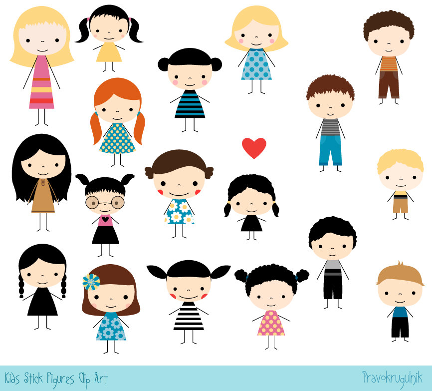 Cute Stick Figure Clipart, Kawaii Boy and Girl Clip Art Commercial Use ...