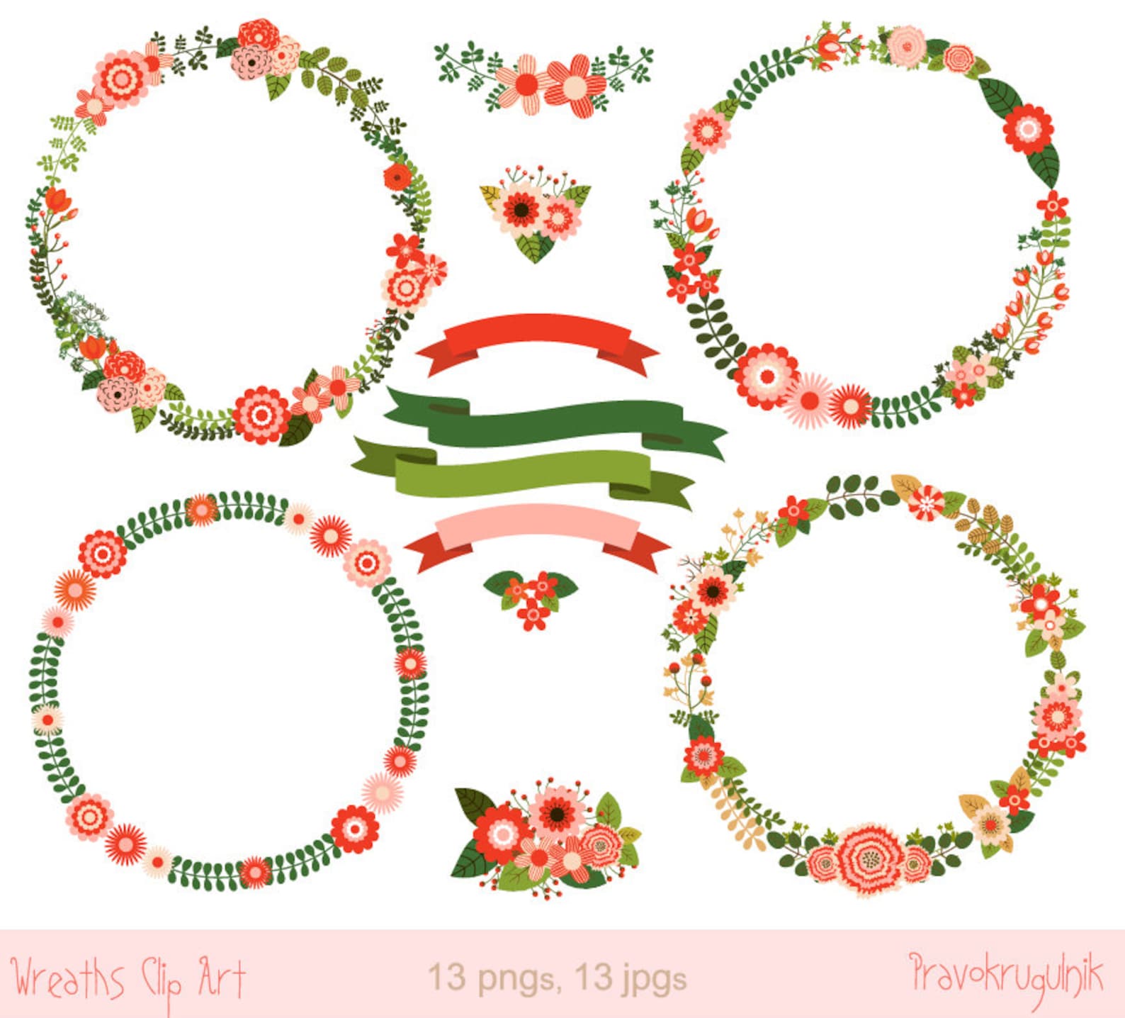 Rustic Christmas Wreath Clipart Digital Wreath Clip Art - Etsy