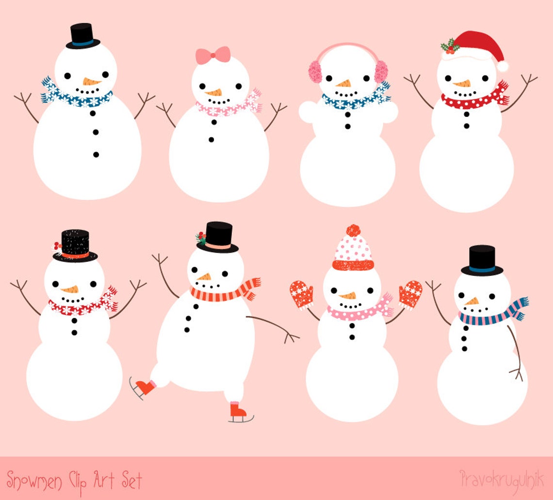 Cute Snowman Clipart, Instant Download Winter Clipart, Kawaii Christmas ...