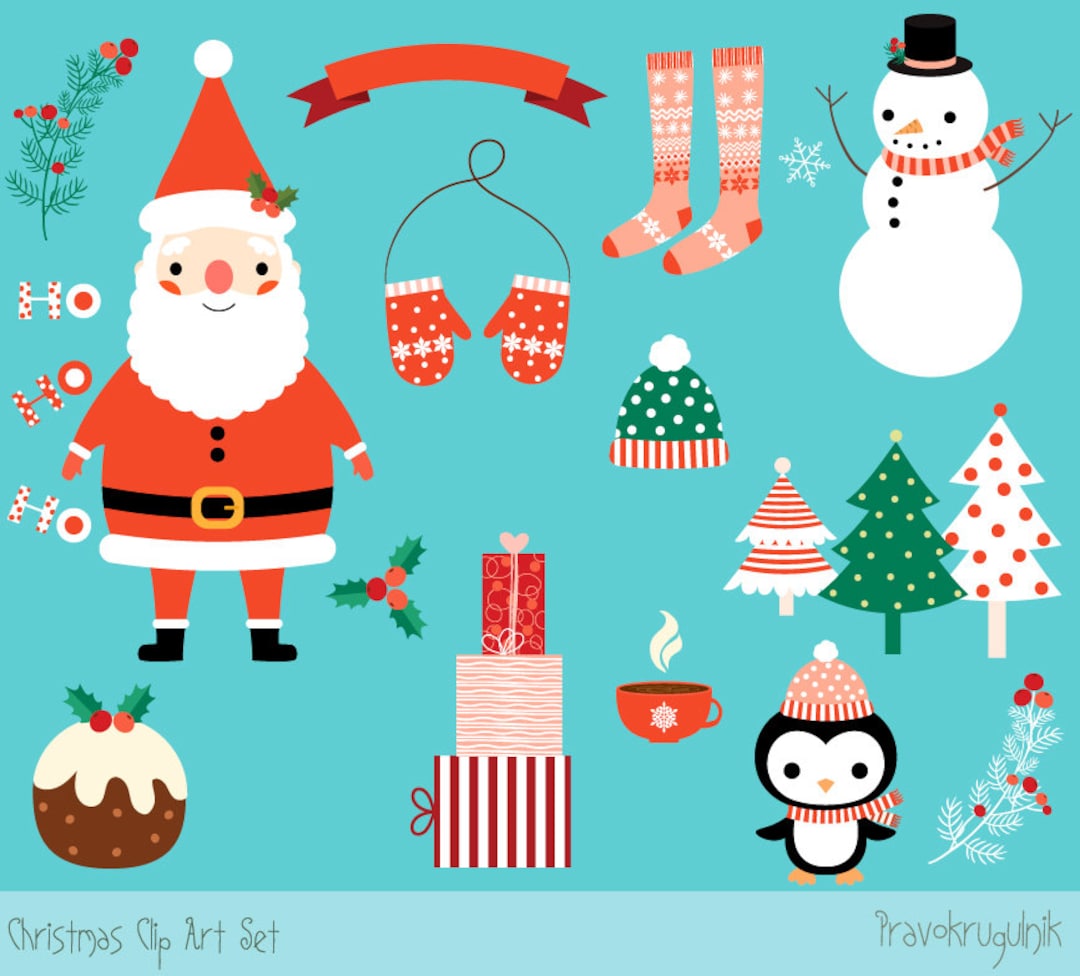 Cute Christmas Clipart Set, Kawaii Christmas Clip Art, Digital ...