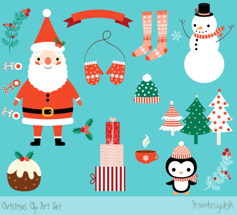 Cute Christmas Clipart Set, Kawaii Christmas Clip Art, Digital ...
